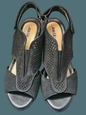 Earth | Shoes | Earth Dalia Black Nubuck Peep Toe Wedge Heel Slingback ...